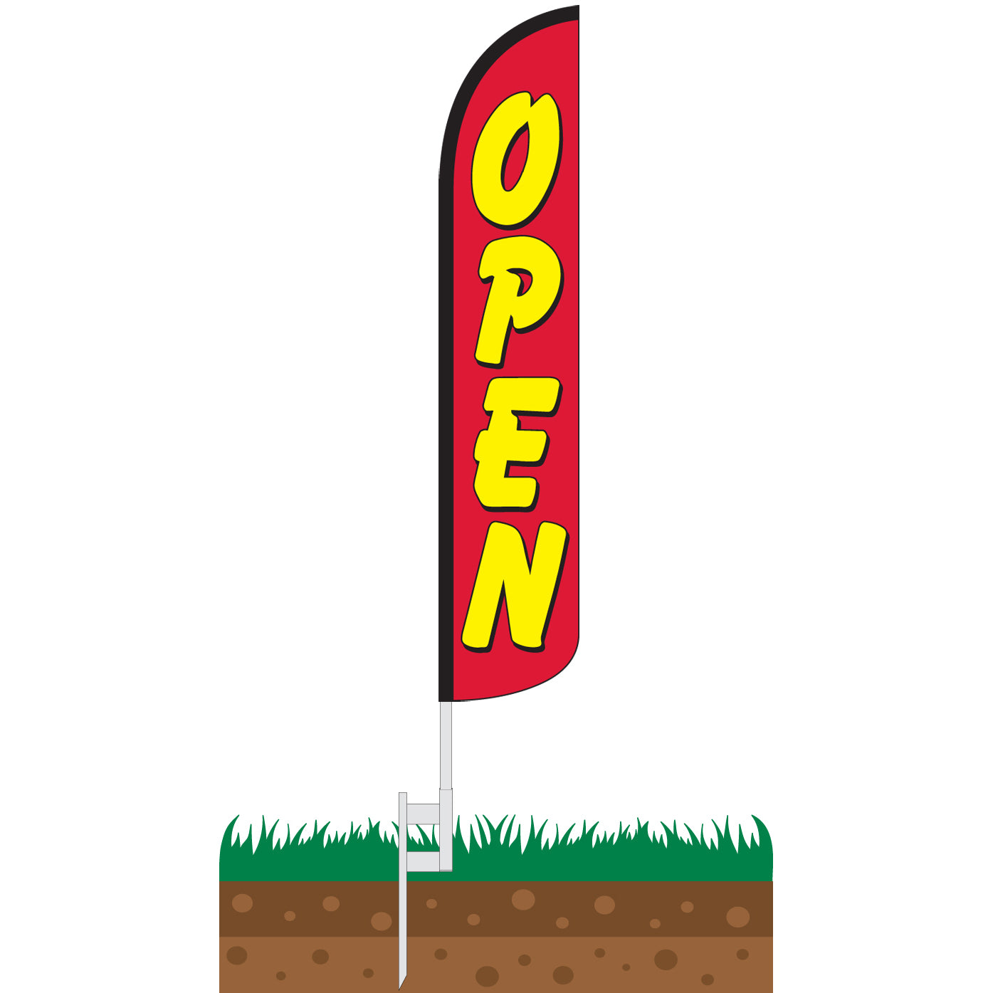 Open (Red & Yellow) Wind-Free Feather Flag – Nationwide Filing Supplies